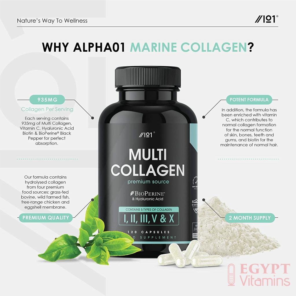Alpha01 Multi Collagen , with Hyaluronic Acid & Vitamin C , 120 ...