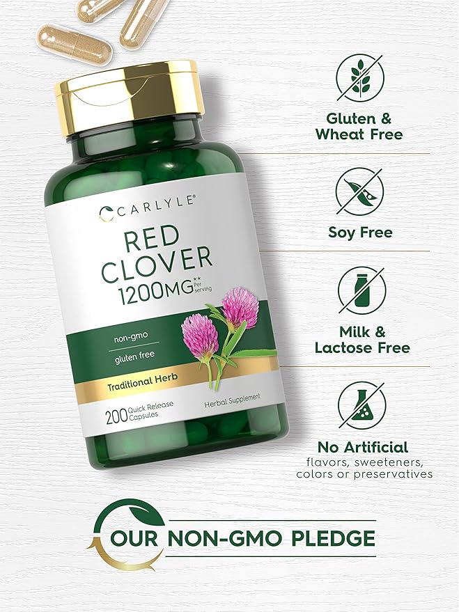 Carlyle Red Clover Capsules 1200mg | 200 Count | Egypt Vitamins