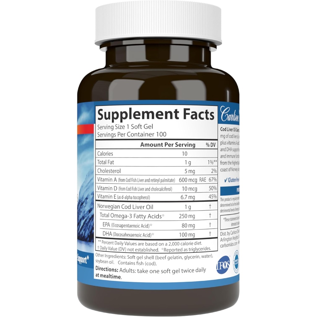 Carlson Cod Liver Oil 1000 mg 100 Softgels | Egypt Vitamins